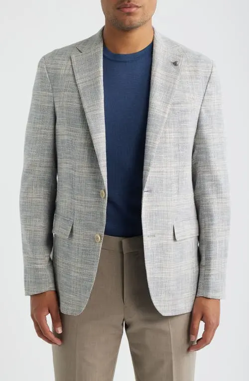 JACK VICTOR Midland Contemporary Fit Grey Windowpane Check Slub Wool & Silk Blend Sport Coat - Light Grey