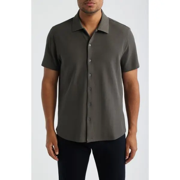 Robert Barakett Sorrell Short Sleeve Cotton Piqué Button-up Shirt - Beluga