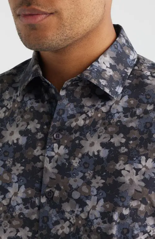 Robert Barakett Kyoto Floral Short Sleeve Cotton Button-up Shirt - Black