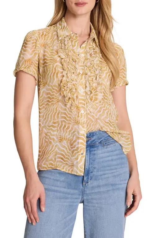 NIC+ZOE Sunrays Ruffle Placket Georgette Button-up Shirt - Yellow Multi