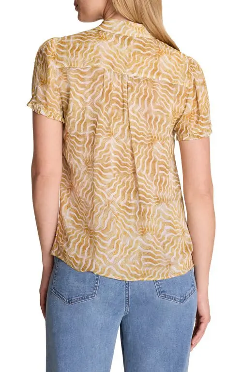 NIC+ZOE Sunrays Ruffle Placket Georgette Button-up Shirt