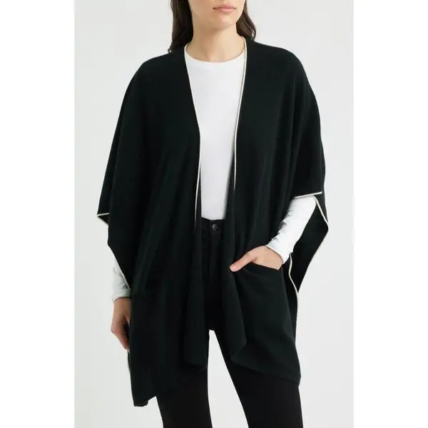 Vince Tipped Cashmere Cape - Black
