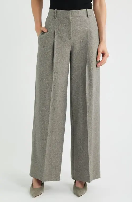 BOSS Tiana Pleated High Waist Wide Leg Pants - Open Brn