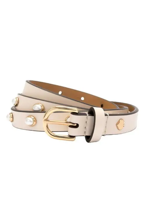 Kate Spade New York Faux Pearl Studded Leather Belt - Cream
