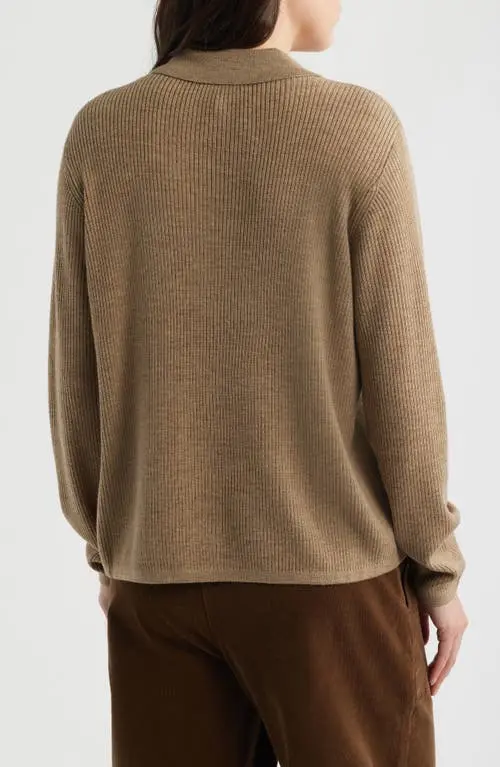 Eileen Fisher Ribbed Wool Cardigan - Biscuit