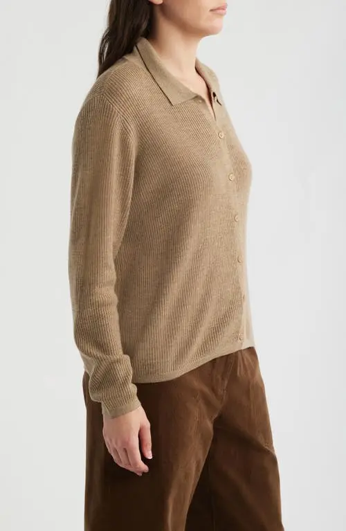 Eileen Fisher Ribbed Wool Cardigan - Biscuit