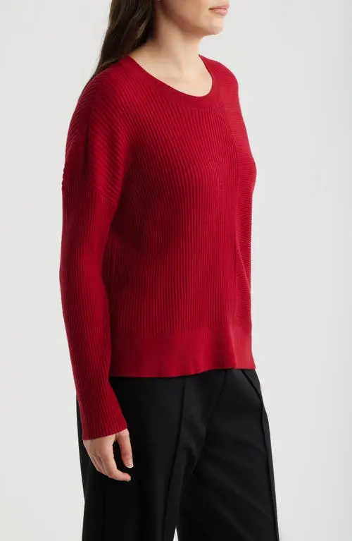 Eileen Fisher Merino Wool Ribbed Crewneck Sweater - Ruby