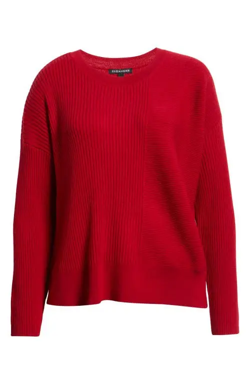 Eileen Fisher Merino Wool Ribbed Crewneck Sweater - Ruby
