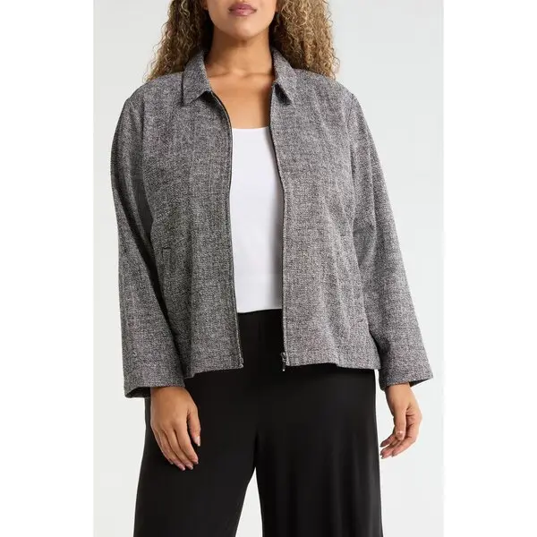 Eileen Fisher Classic Collar Stretch Organic Cotton Zip Jacket - Black/white