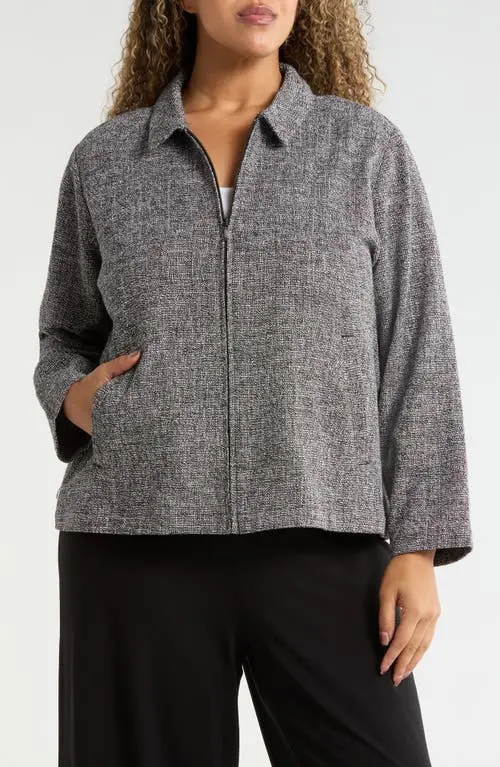 Eileen Fisher Classic Collar Stretch Organic Cotton Zip Jacket