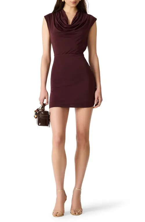 Steve Madden Leticia Cowl Neck Minidress - Chocolate