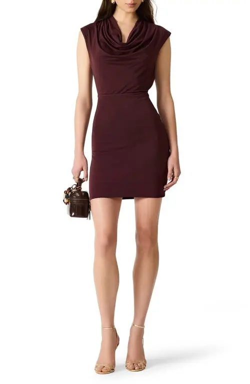 Steve Madden Leticia Cowl Neck Cap Sleeve Mini Dress - Chocolate