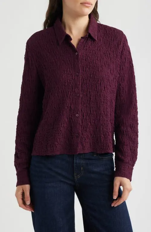 Eileen Fisher Classic Collar Stretch Organic Cotton Blend Button-up Shirt - Wine