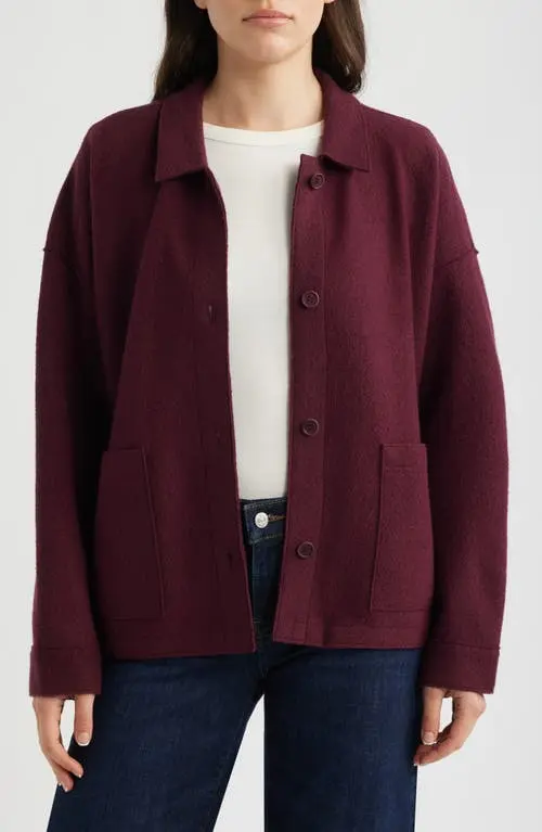 Eileen Fisher Classic Collar Wool Jacket - Wine