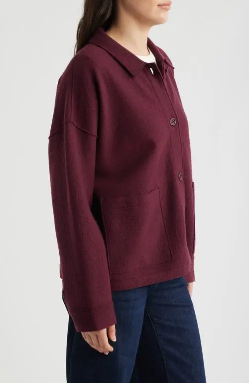 Eileen Fisher Classic Collar Wool Jacket - Wine