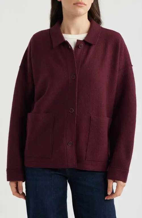 Eileen Fisher Classic Collar Wool Jacket - Wine