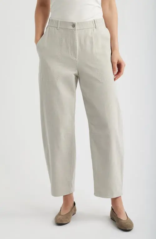 Eileen Fisher Stretch Organic Cotton Corduroy Arch Wide Leg Ankle Pants - Chalk