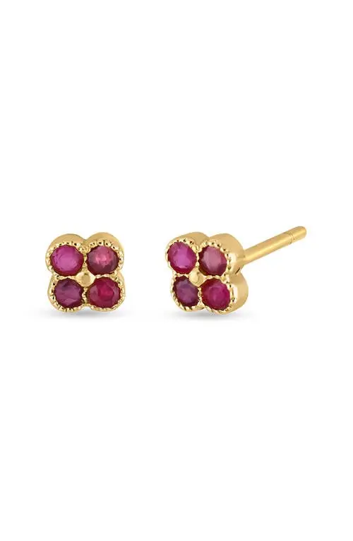 Bony Levy 18k Gold El Mar Gemstone Clover Stud Earrings - 18k Yellow Gold/ruby