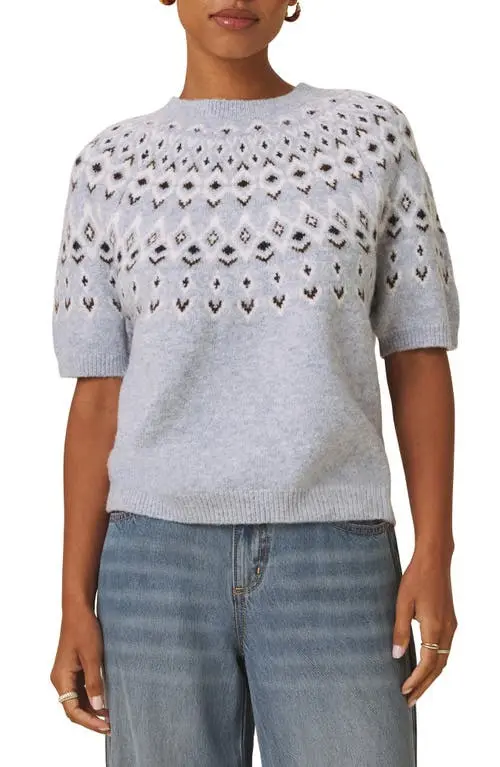 Splendid Fair Isle Short Sleeve Sweater - Light Blue