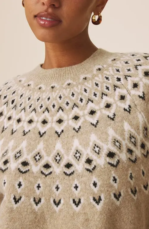 Splendid Fair Isle Short Sleeve Sweater - Light Camel Brown