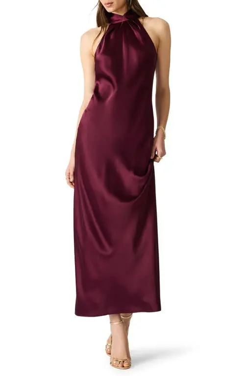 Steve Madden Alanah Halter Neck Satin Midi Dress - Deep Fig