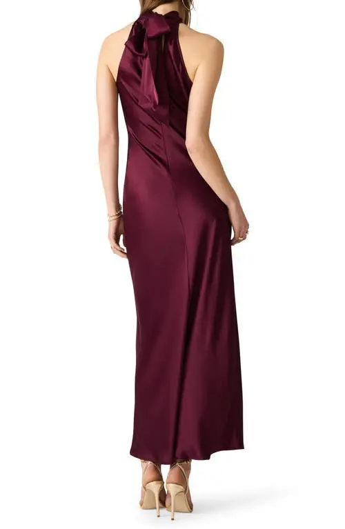 Steve Madden Alanah Halter Neck Satin Midi Dress - Deep Fig