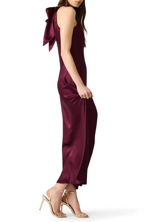 Steve Madden Alanah Halter Neck Satin Midi Dress - Deep Fig