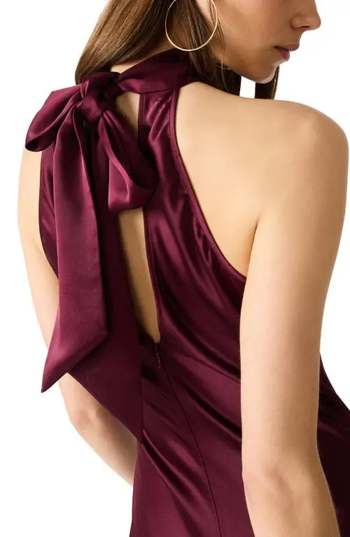 Steve Madden Alanah Halter Neck Satin Midi Dress - Deep Fig