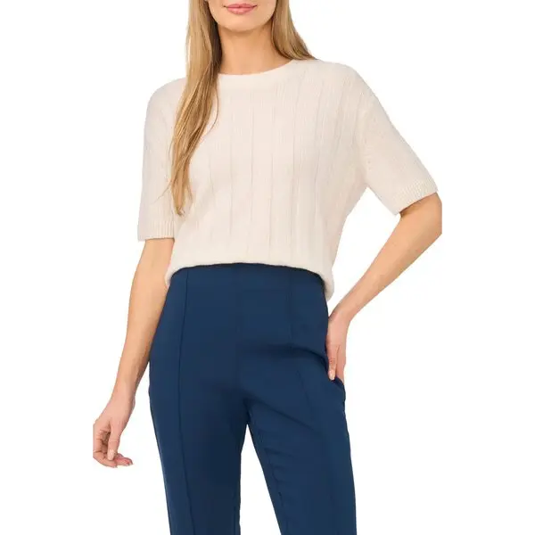 Ted Baker London Short Sleeve Cashmere Rib Sweater - Vanilla Ice