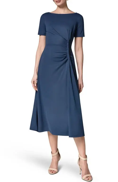 Donna Karan New York Bateau Neck Side Ruched Midi Dress