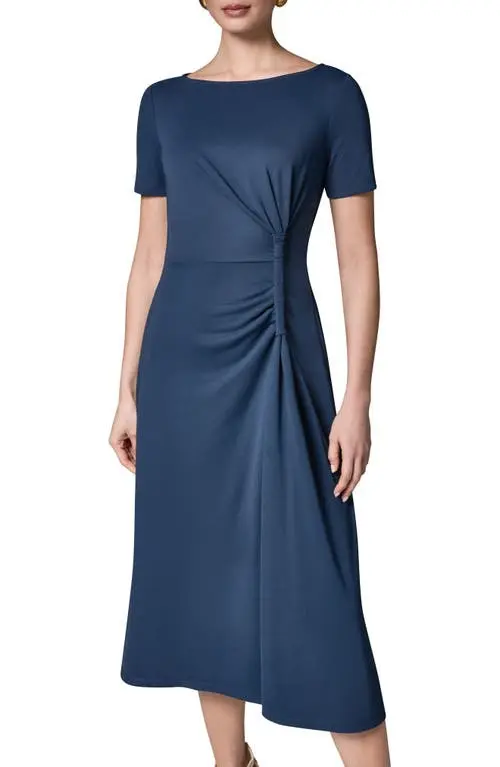 Donna Karan New York Bateau Neck Side Ruched Midi Dress