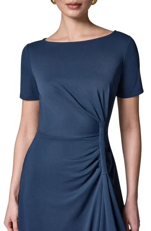 Donna Karan New York Bateau Neck Side Ruched Midi Dress