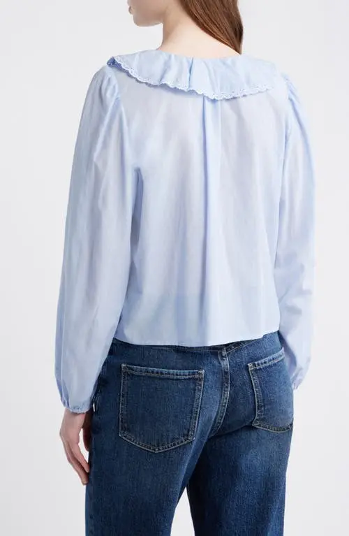 Madewell Lace Insert Ruffled Pintuck Long Sleeve Top