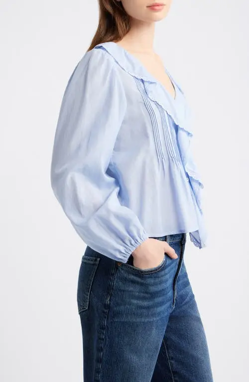 Madewell Lace Insert Ruffled Pintuck Long Sleeve Top