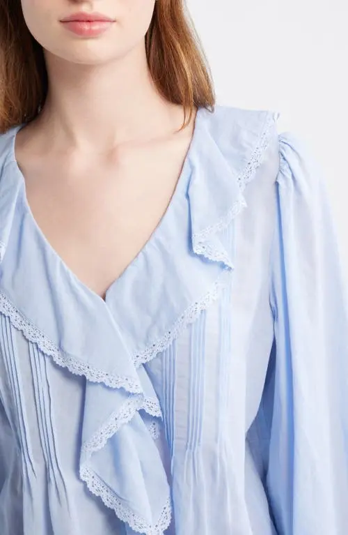 Madewell Lace Insert Ruffled Pintuck Long Sleeve Top