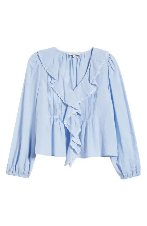 Madewell Lace Insert Ruffled Pintuck Long Sleeve Top