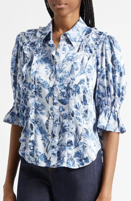 Cinq À Sept Midnight Floral Print Button-up Shirt