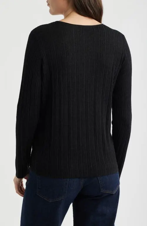Eileen Fisher Merino Wool Ribbed Sweater - Charcoal