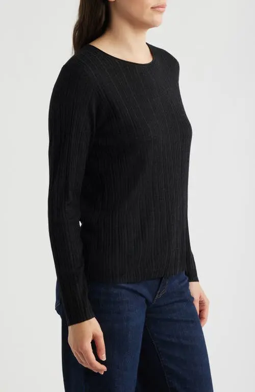 Eileen Fisher Merino Wool Ribbed Sweater - Charcoal