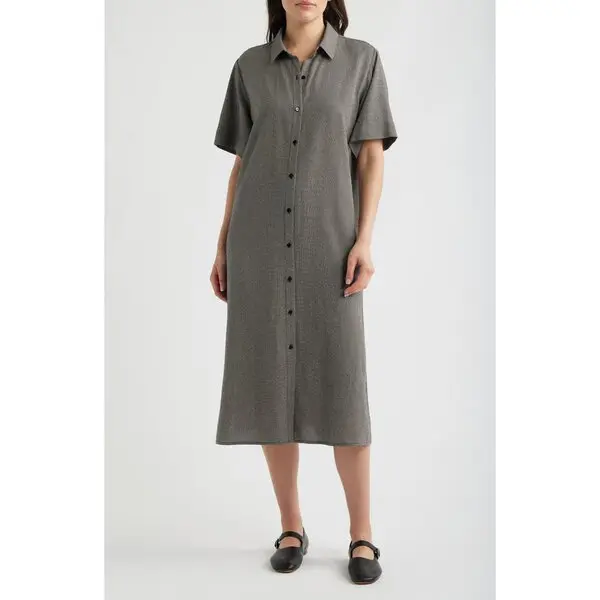 Eileen Fisher Classic Collar Check Shirtdress - Chalk