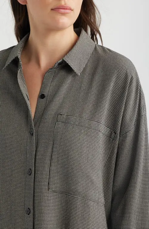 Eileen Fisher Classic Collar Organic Yarn-dyed Check Longline Button-up Shirt