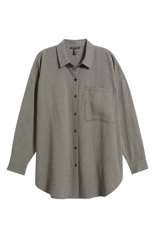 Eileen Fisher Classic Collar Organic Yarn-dyed Check Longline Button-up Shirt