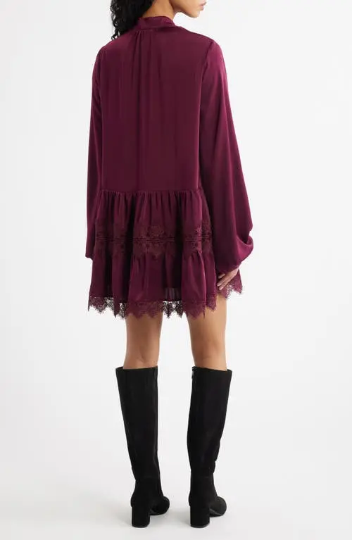 Bardot Antonia Lace Trim Long Sleeve Satin Minidress - Mulberry
