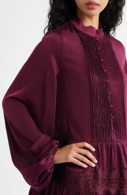 Bardot Antonia Lace Trim Long Sleeve Satin Minidress - Mulberry