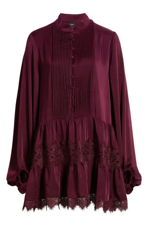 Bardot Antonia Lace Trim Long Sleeve Satin Minidress - Mulberry