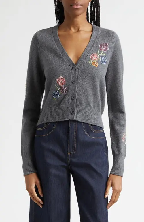 Cinq À Sept Nikko Floral Ribbons Cotton Blend Cardigan - Dark Grey