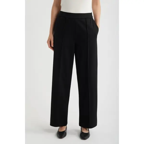 Eileen Fisher Pintuck High Waist Wide Leg Pants - Black