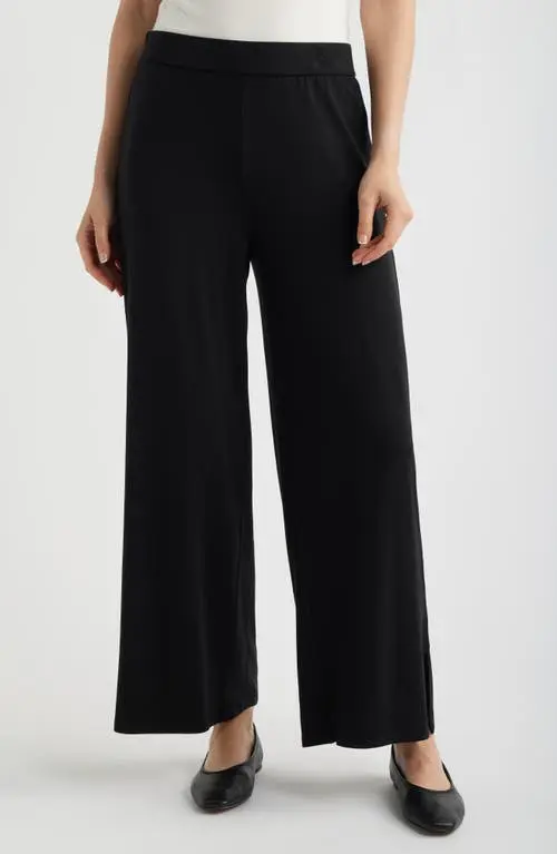 Eileen Fisher Side Slit Wide Leg Ankle Pants - Black