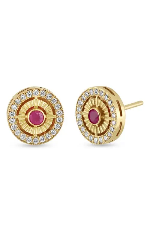 Bony Levy 18k Gold El Mar Gemstone & Diamond Circle Stud Earrings - 18k Yg/diamond/ruby