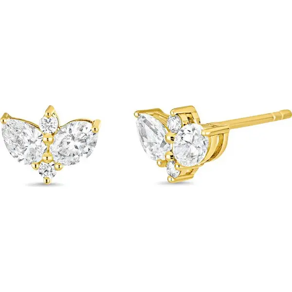 Bony Levy 18k Gold Maya Diamond Triple Marquis Stud Earrings - Yellow